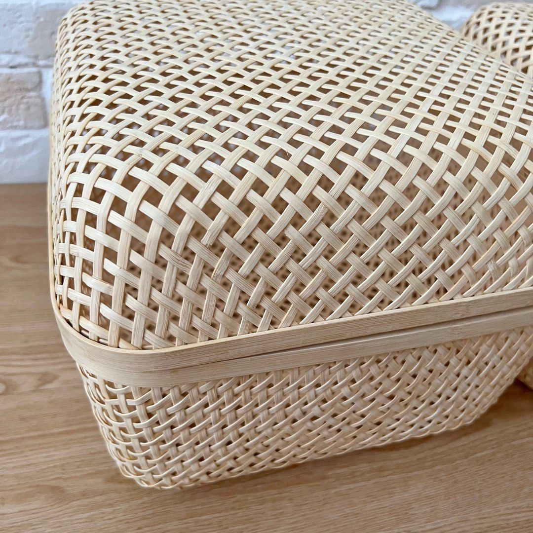 x1 IKEA SMARRA Natural Bamboo Storage Basket with Lid, Furniture & Home ...