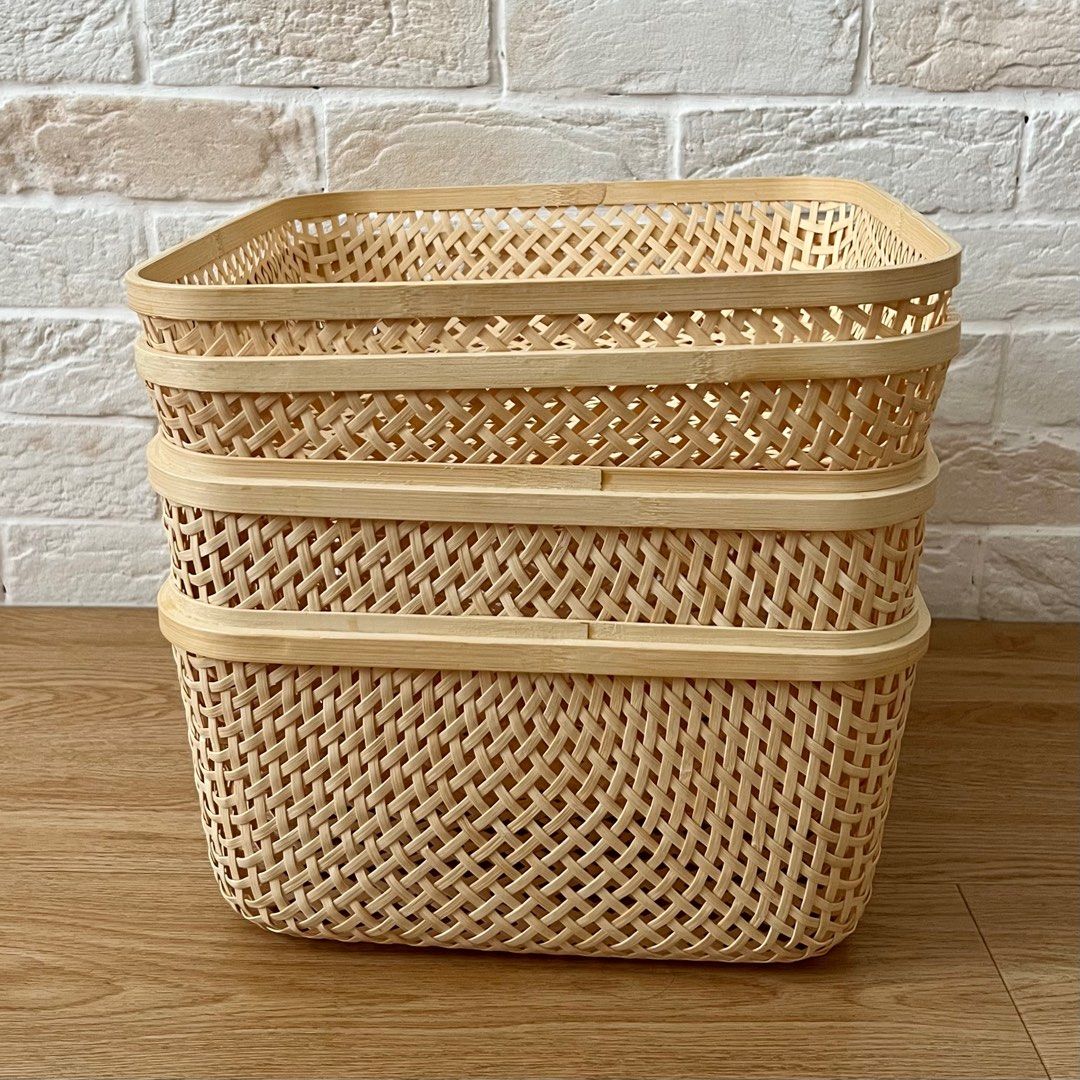 x1 IKEA SMARRA Natural Bamboo Storage Basket with Lid, Furniture & Home ...
