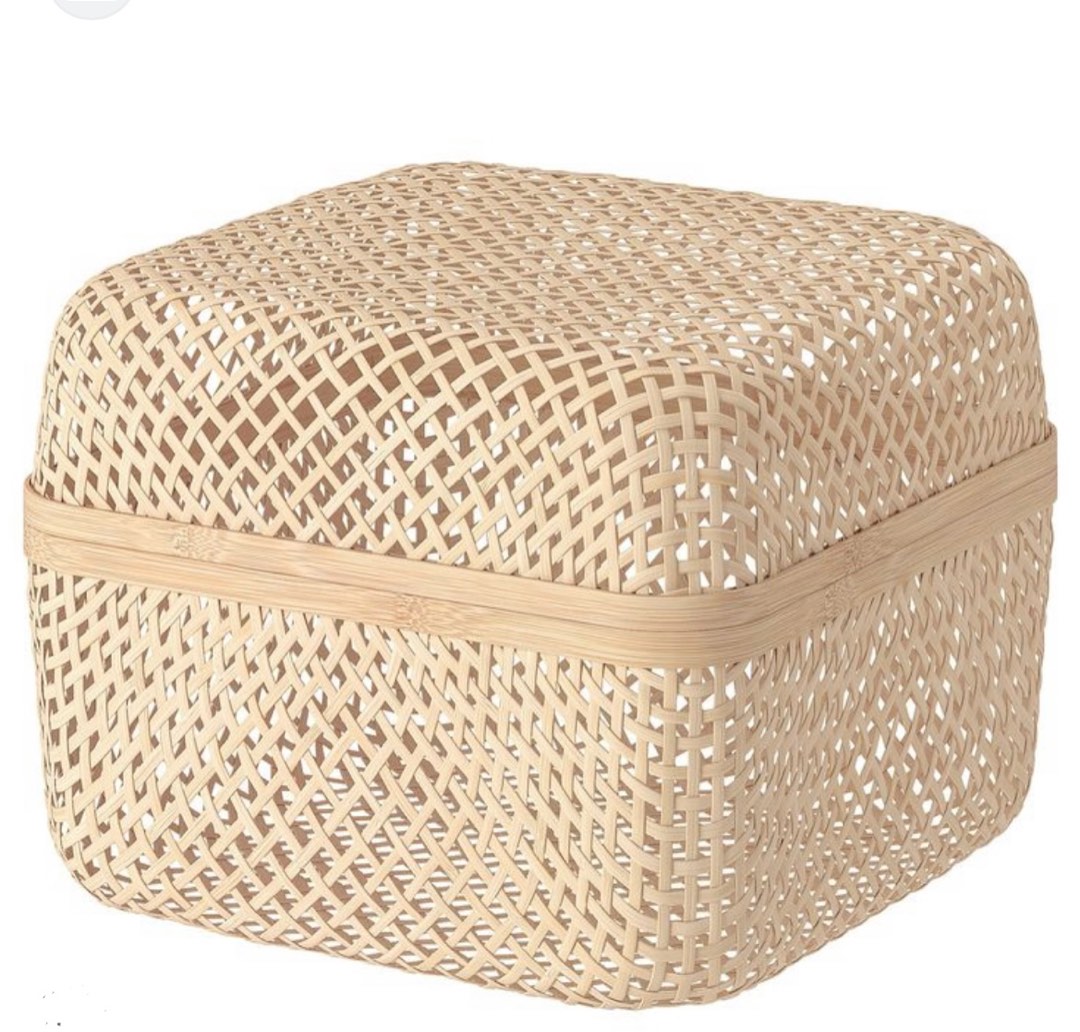 x1 IKEA SMARRA Natural Bamboo Storage Basket with Lid, Furniture & Home ...