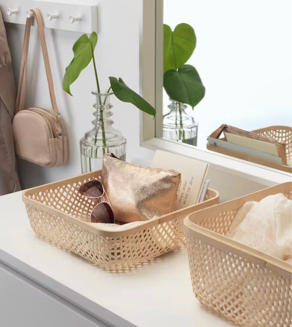 x1 IKEA SMARRA Natural Bamboo Storage Basket with Lid, Furniture & Home ...