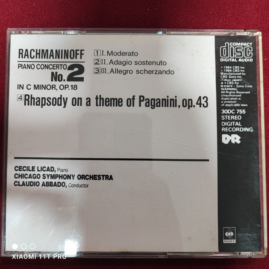 90%new 日本sony版 Cecile Licad, Rachmaninoff*, Claudio Abbado, Chicago Symphony Orchestra – Piano ...