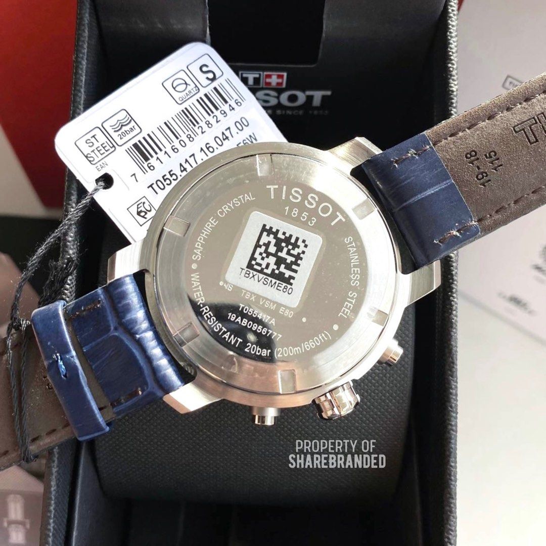 [ Original ] Tissot PRC 200 Chronograph Blue Navy Leather T055.417.16.047.00, Men's Fashion ...