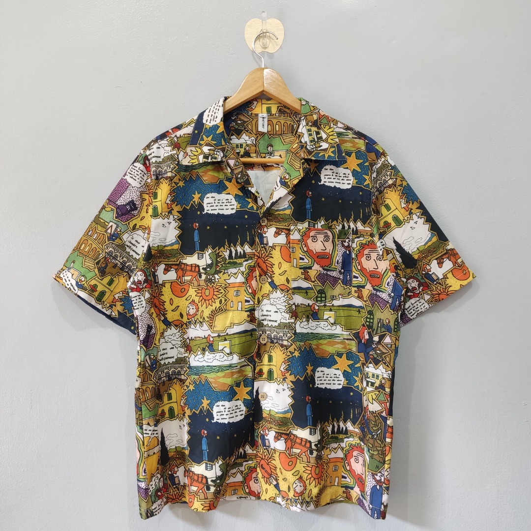 Antero Antisns Van Gogh Collage Artwork Notched Button Down Beach Polo, Men's Fashion, Tops ...