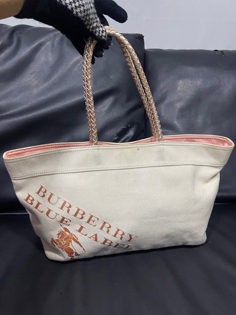 Authentic/Original Burberry Blue Label Canvas Tote in Metallic Rose ...