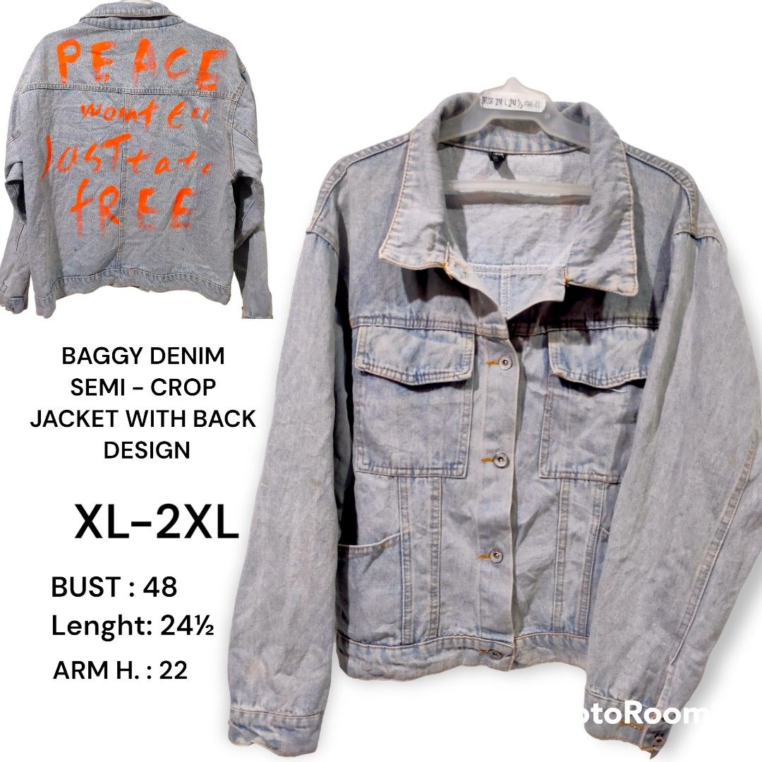 BAGGY DENIM JACKET WITH BACK STATEMENT DESIGN, Women's Fashion, Coats ...