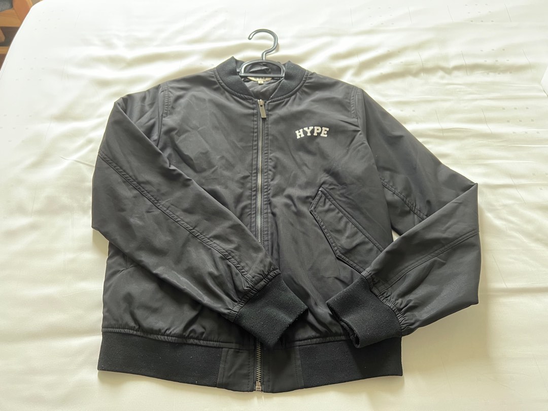 Black Hype Bomber Jacket, Women's Fashion, Coats, Jackets and Outerwear ...