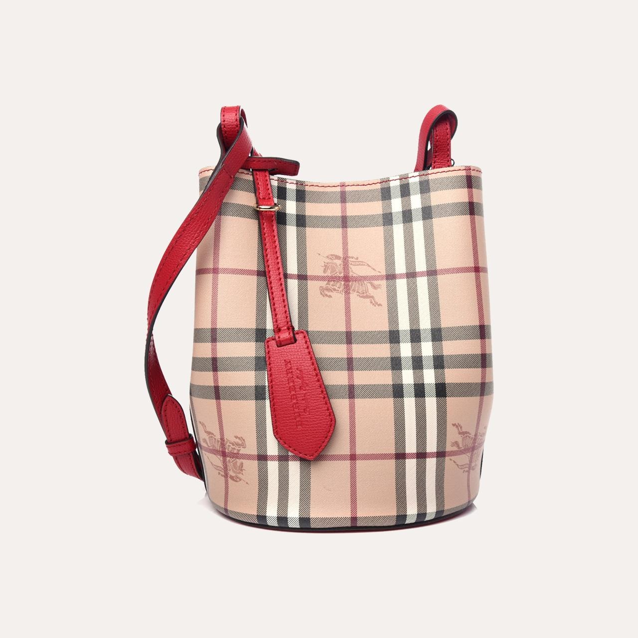 BURBERRY CHECK LEATHER LORNE POPPY RED, Luxury, Bags & Wallets on Carousell