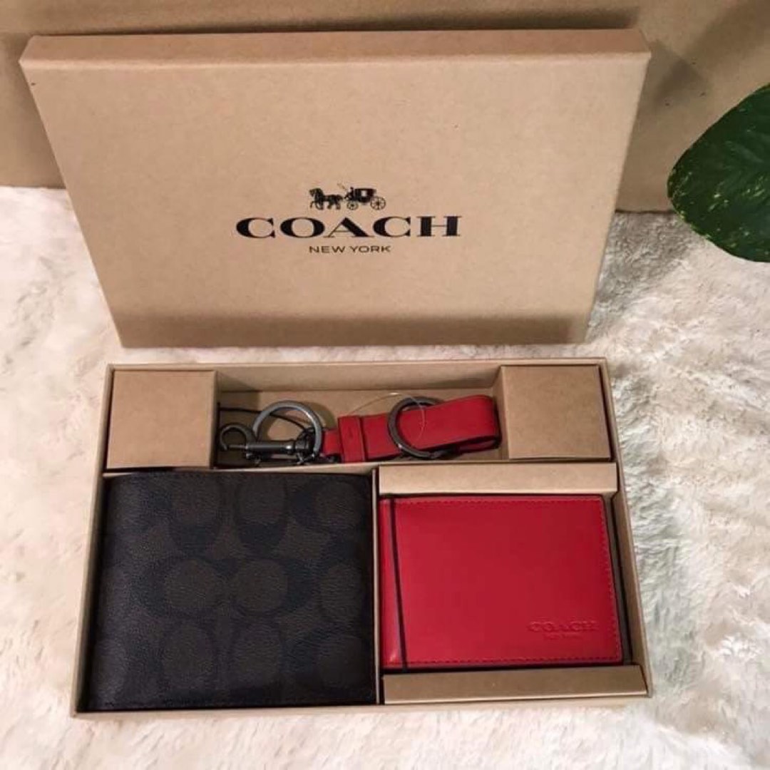 Coach Men's 3 in 1 Wallet With Coach Signature Print Gift Set, Style ...