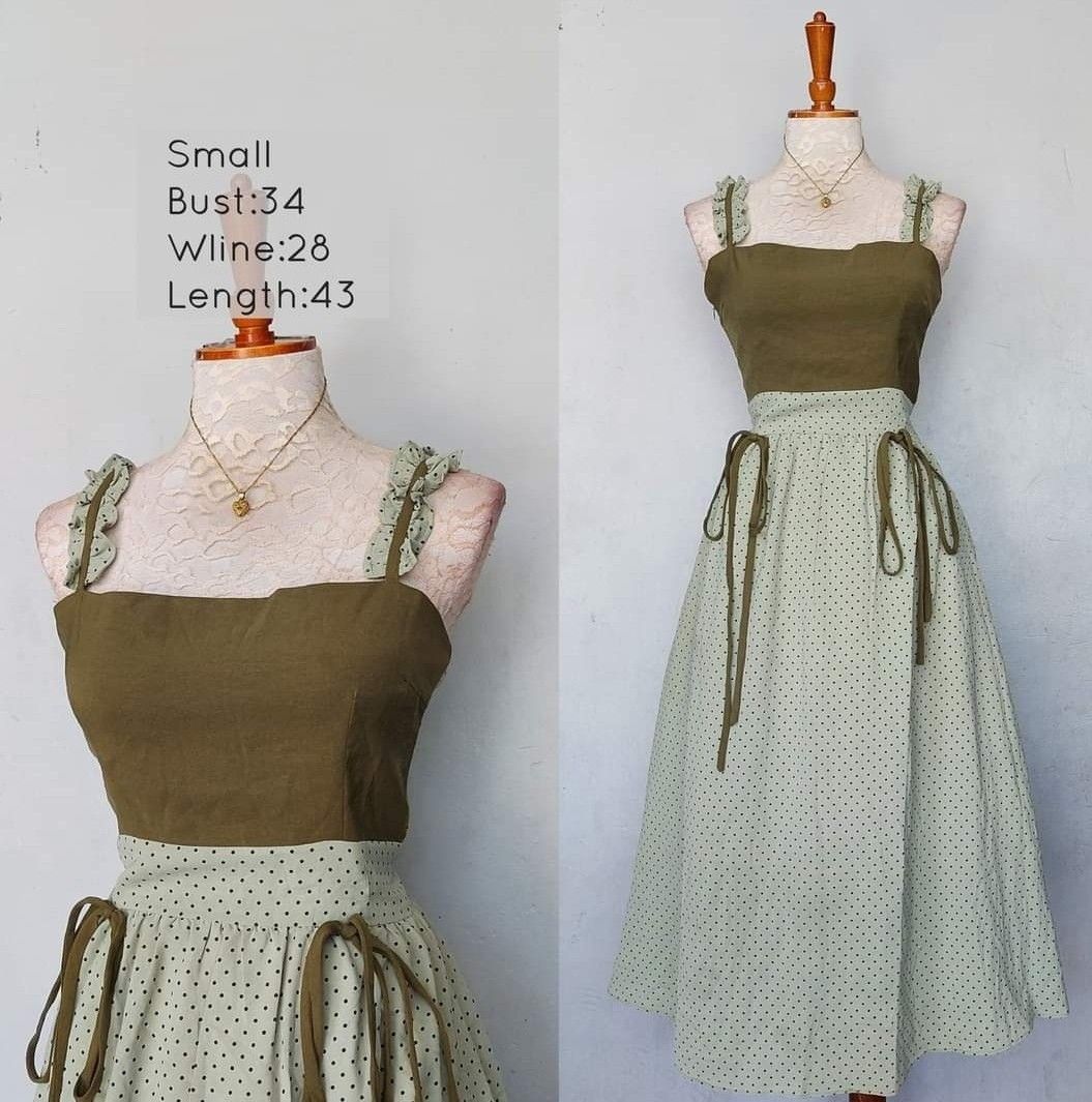 Cottagecore olive green sleeveless dress on Carousell