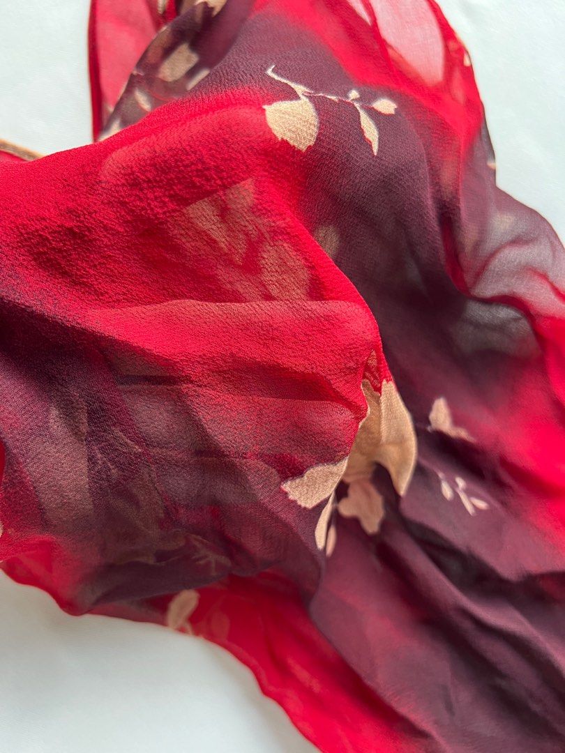 Cowl Red Sheer See Through Hibiscus Vintage Dress on Carousell