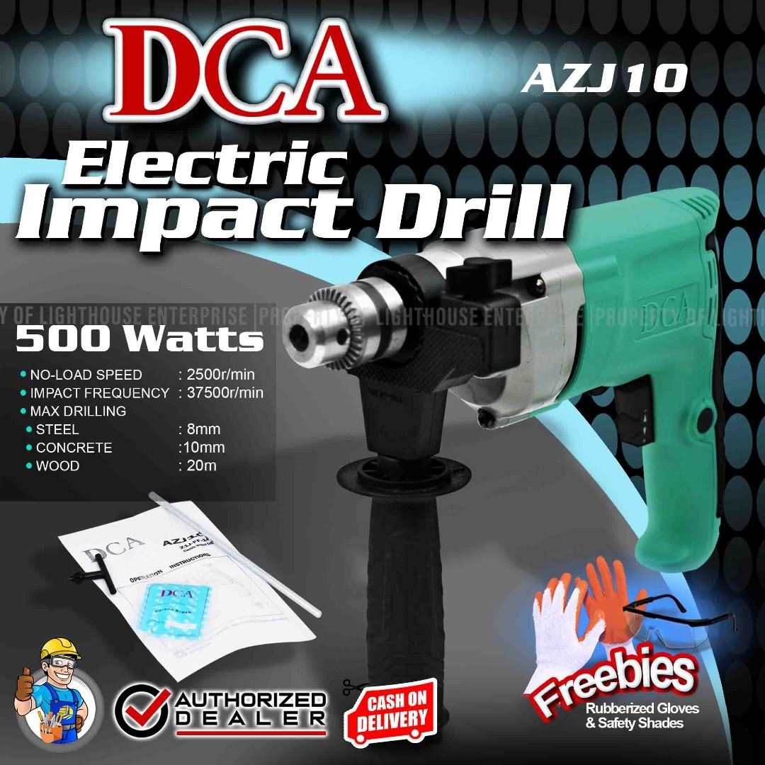 DCA 500W Electric Impact Drill (AZJ10) w/FREE Safety Glass + Gloves ...
