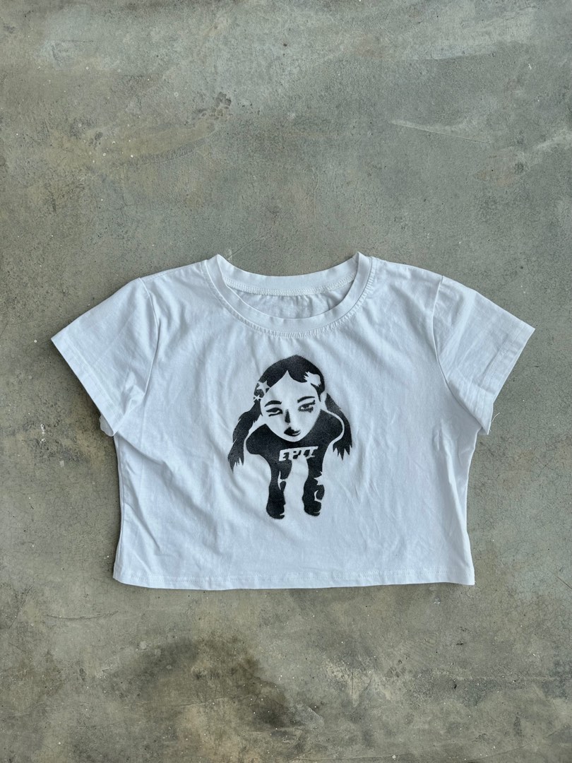 Epicgirl White Screen Printed Crop Top Womens Fashion Tops Shirts