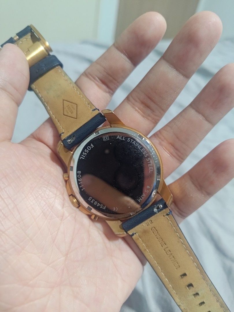 Fossil FS4835 Grant Chronograph Navy Leather Quartz Watch, Men's ...