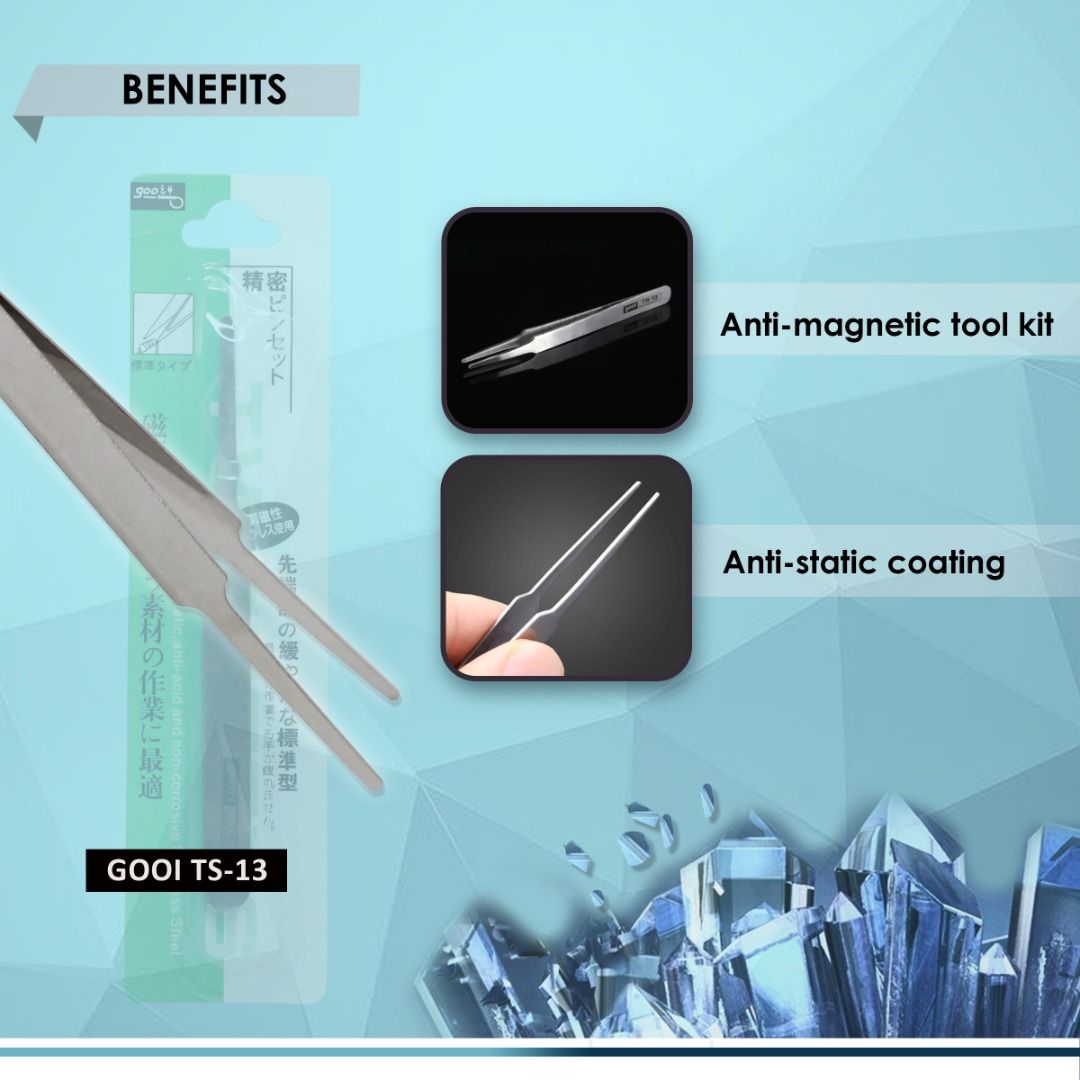 GOOI PRECISION TWEEZER TS-13 ROUND TIP, ANTI-MAGNETIC TOOL KIT ...