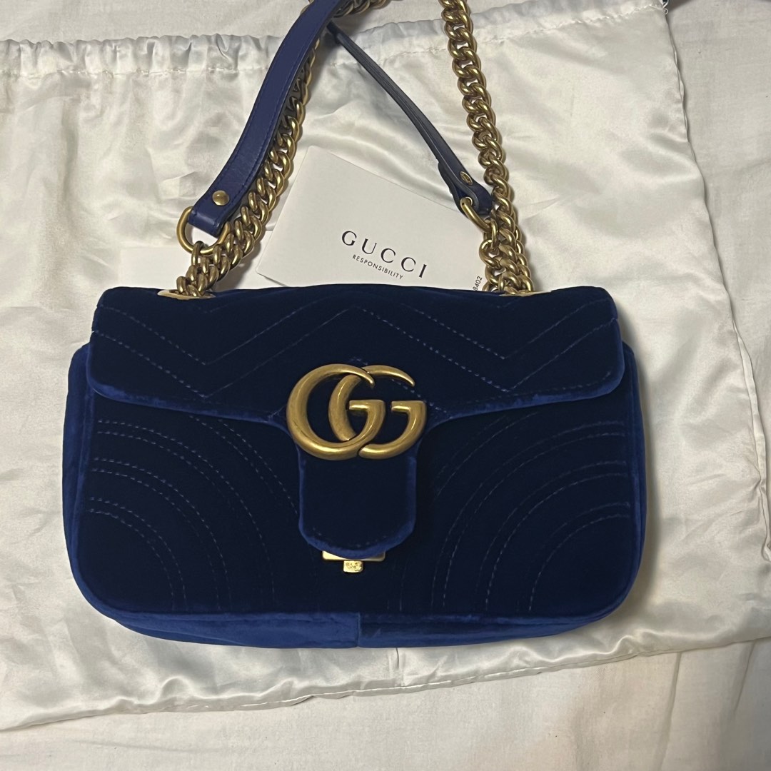 Gucci Marmont Mini Navy Blue Velvet Bag on Carousell