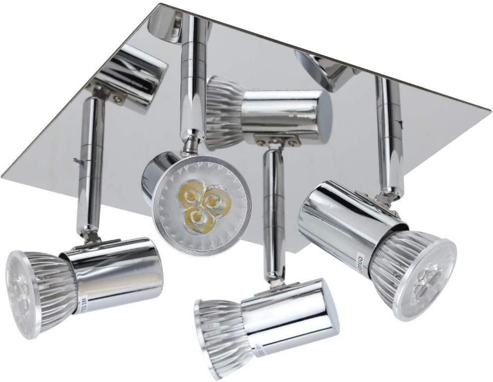 H1920 Modern Ceiling Spots Light - Square Chrome 4 Way Adjustable GU10 ...