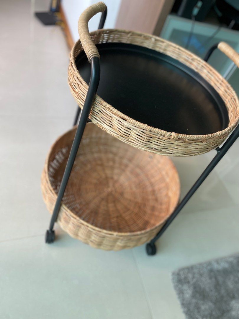 Ikea Lubban rattan trolley with storage, Furniture & Home Living ...