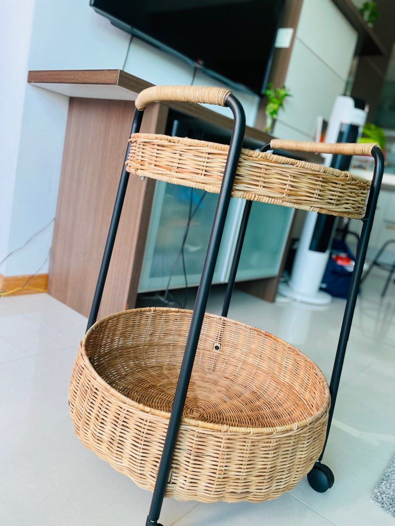 Ikea Lubban rattan trolley with storage, Furniture & Home Living ...