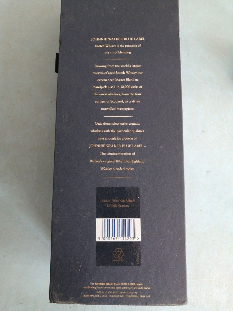 Johnnie Walker Blue Label Scotch Whisky Empty Bottle and Box 1L ...