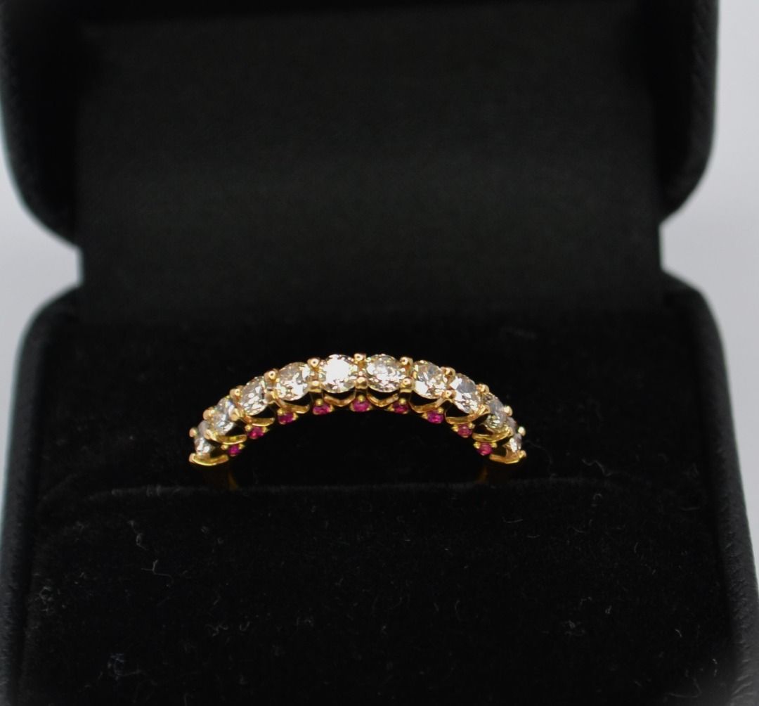 K18 YELLOW JAPAN GOLD RUBY DIAMOND HALF ETERNITY RING - NEW, Women's Fashion, Jewelry ...