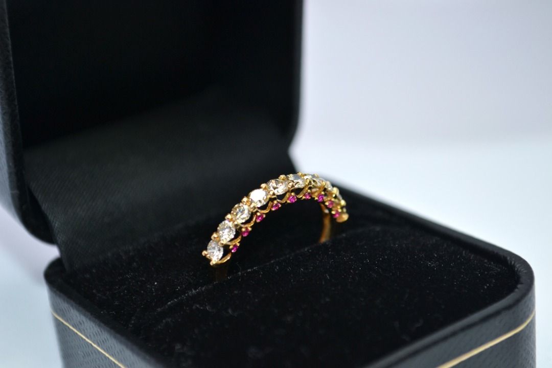 K18 YELLOW JAPAN GOLD RUBY DIAMOND HALF ETERNITY RING - NEW, Women's Fashion, Jewelry ...