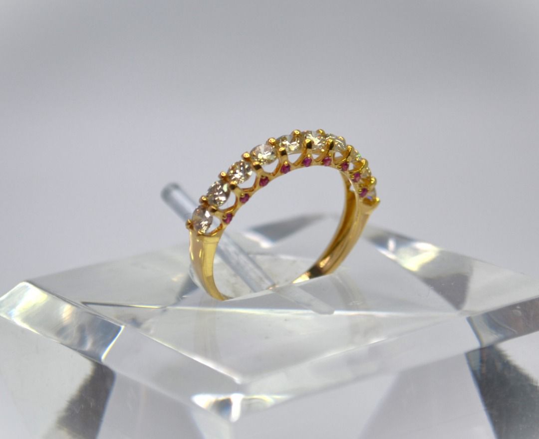 K18 YELLOW JAPAN GOLD RUBY DIAMOND HALF ETERNITY RING - NEW, Women's ...
