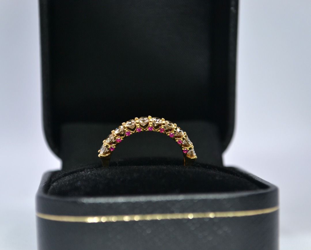 K18 YELLOW JAPAN GOLD RUBY DIAMOND HALF ETERNITY RING - NEW, Women's ...