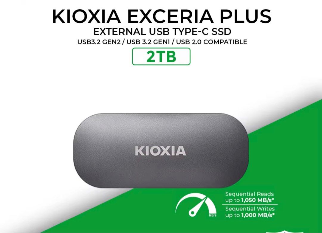 Kioxia Exceria Plus Portable / External SSD USB Type C 2TB // USB3.2 ...