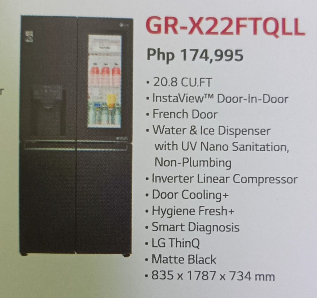LG inverter FRENCH DOOR side by side refrigerator INSTAVIEW DOOR IN DOOR 20.8 cu.ft model:GR ...