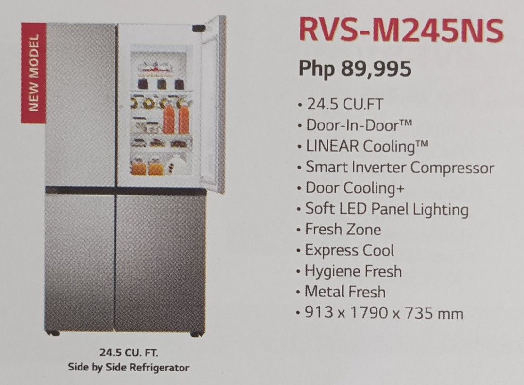 LG inverter side by side refrigerator DOOR IN DOOR 24 cu.ft SILVER ...