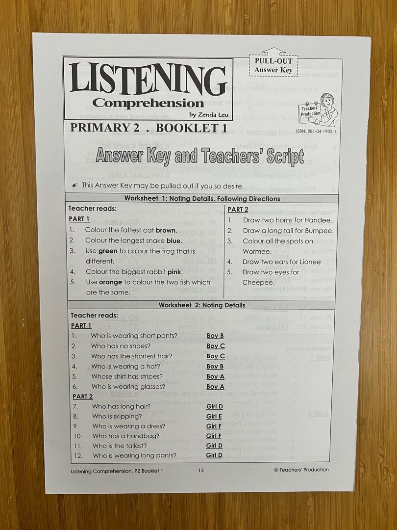 Listening Comprehension Assessment Book Primary 2 Semester 1 & 2 ...