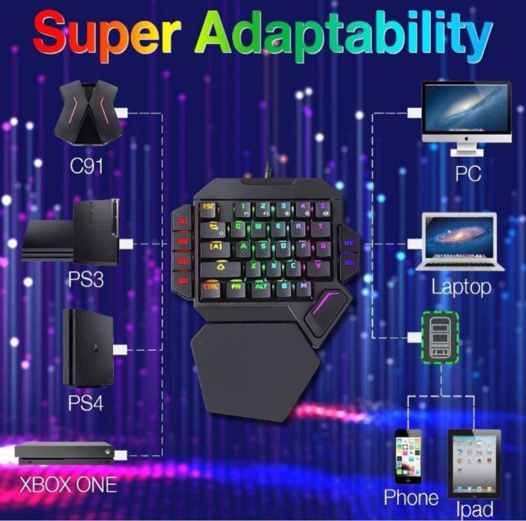 ONE HANDED BLUE SWITCH MECHANICAL KEYBOARD MACRO DEFINITION, K50 ONE ...