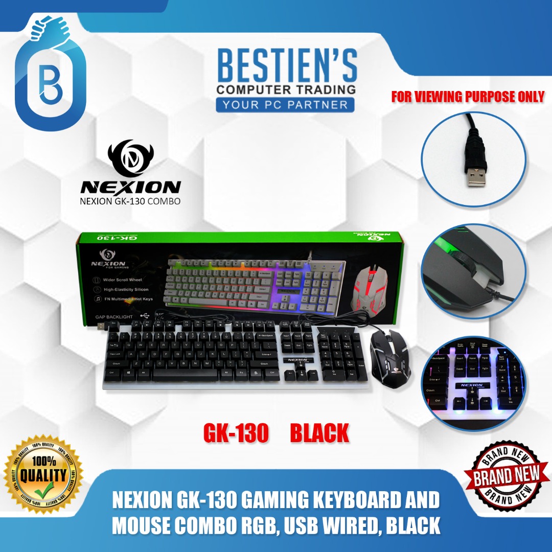 NEXION GK-130 GAMING KEYBOARD AND MOUSE COMBO RGB, USB WIRED, BLACK ...