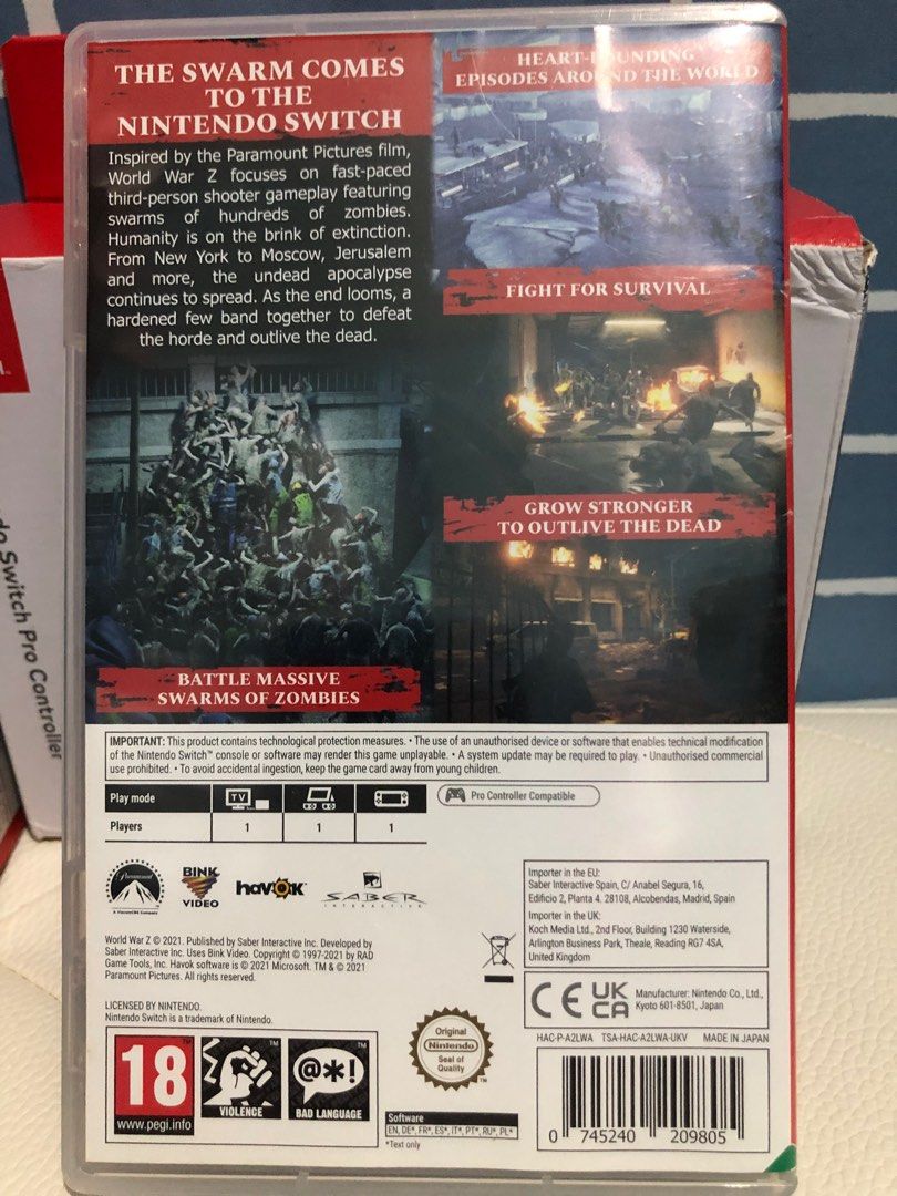 Nintendo Switch Physical game- World War Z, Video Gaming, Video Games ...