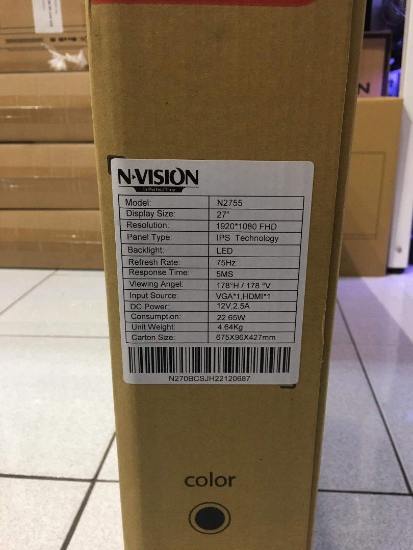 Nvision 27 Ips Panel 75hz Led Monitor Narrow Bezel Fhd Vga Hdmi Black
