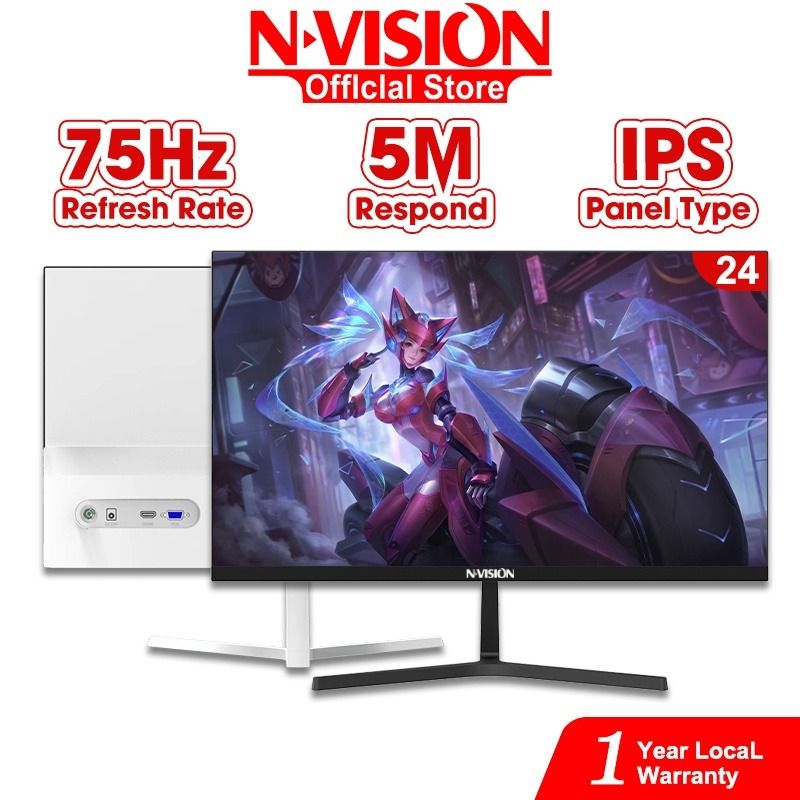 Nvision N2455 75Hz IPS Panel 23.8" Full HD 75Hz Super Narrow Bezel Black and White Display Led ...