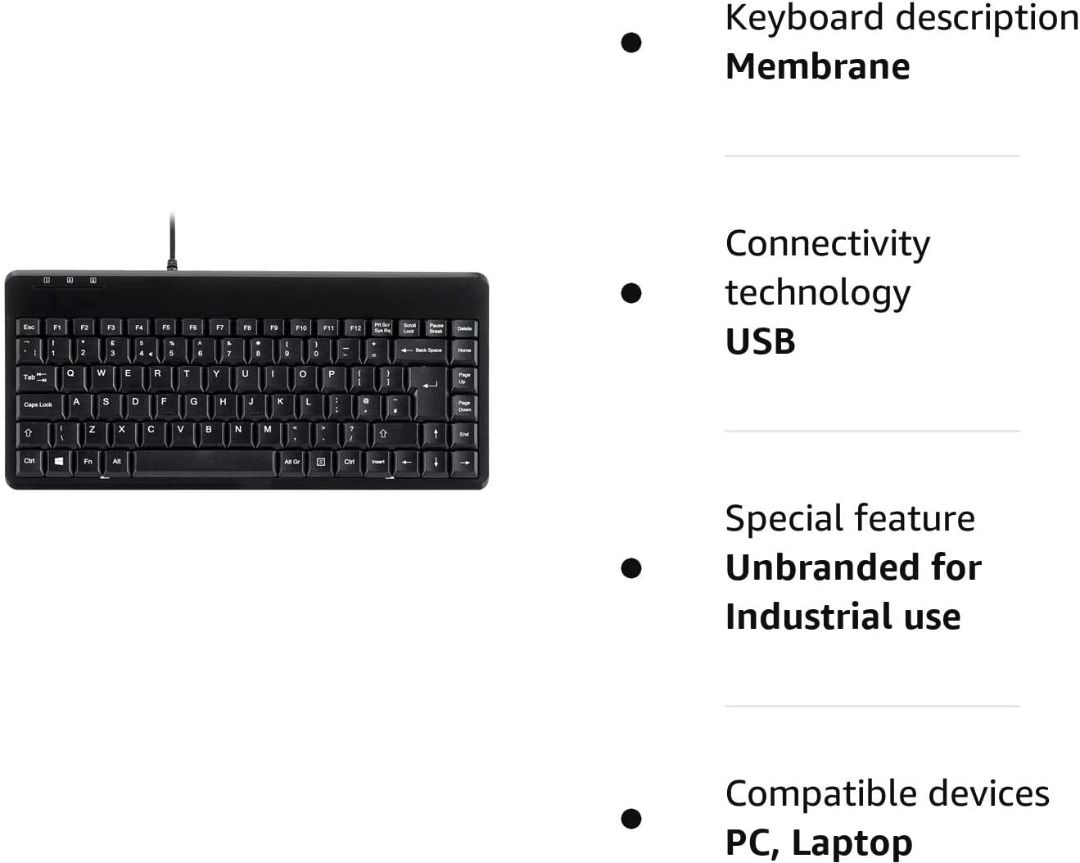 Perixx PERIBOARD-409U Wired USB Mini Keyboard, Black, UK Layout ...