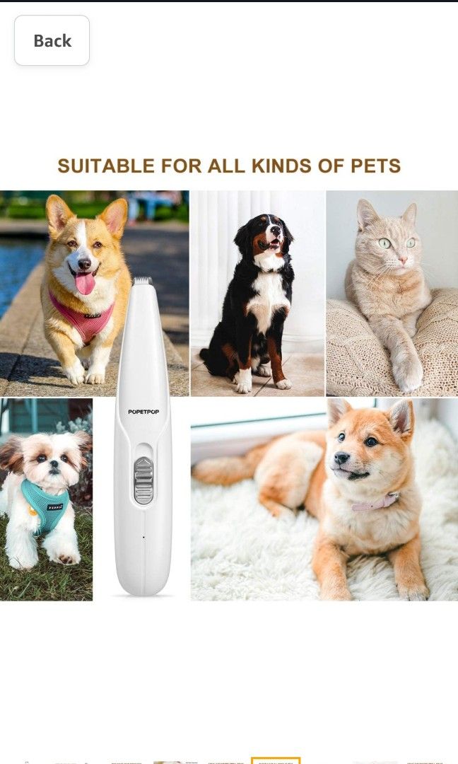 POPETPOP Dog Paw Clippers - Low Noise Cordless Electric Pet Hair ...