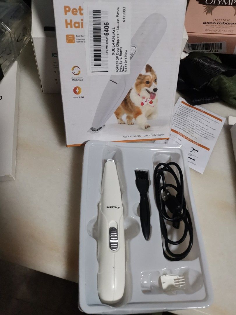 POPETPOP Dog Paw Clippers - Low Noise Cordless Electric Pet Hair ...