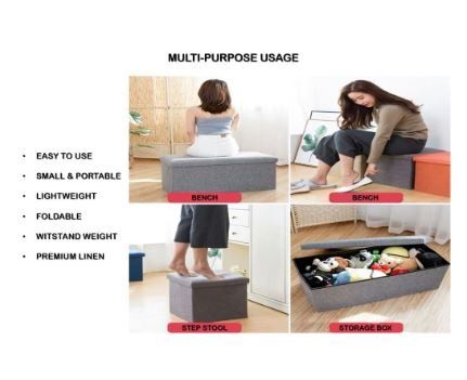 Premium Quality Multi-Purpose Ottoman Storage Box Sofa Foldable Chair ...