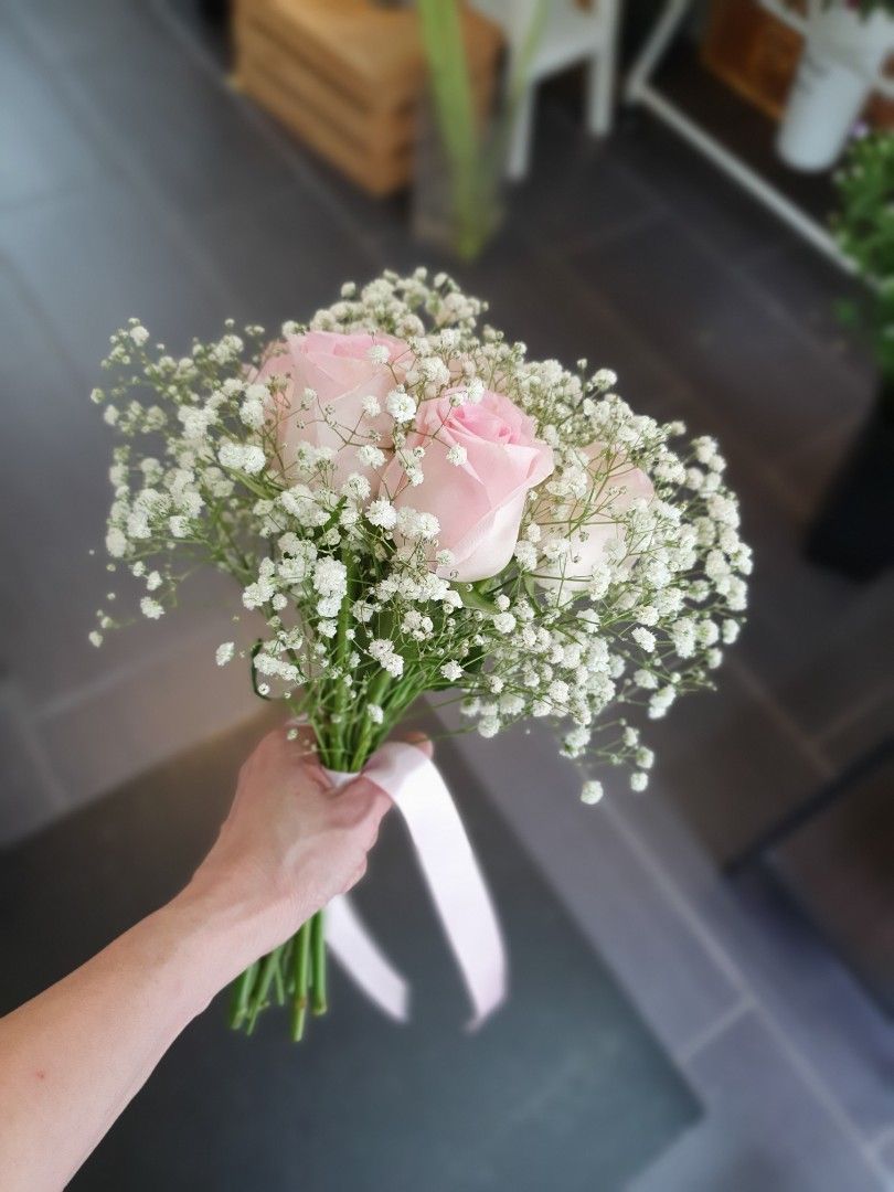 ROM bridal bouquet |solemnisation flowers |baby's breath bouquet ...