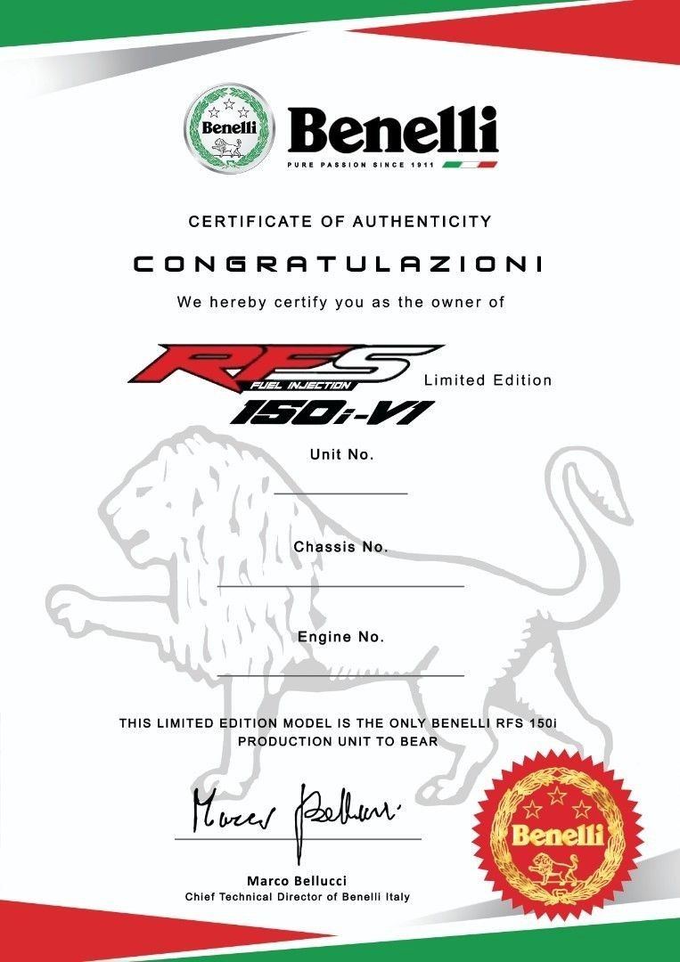 Sijil Benelli RFS 150-V1 Softcopy, Hobbies & Toys, Collectibles ...