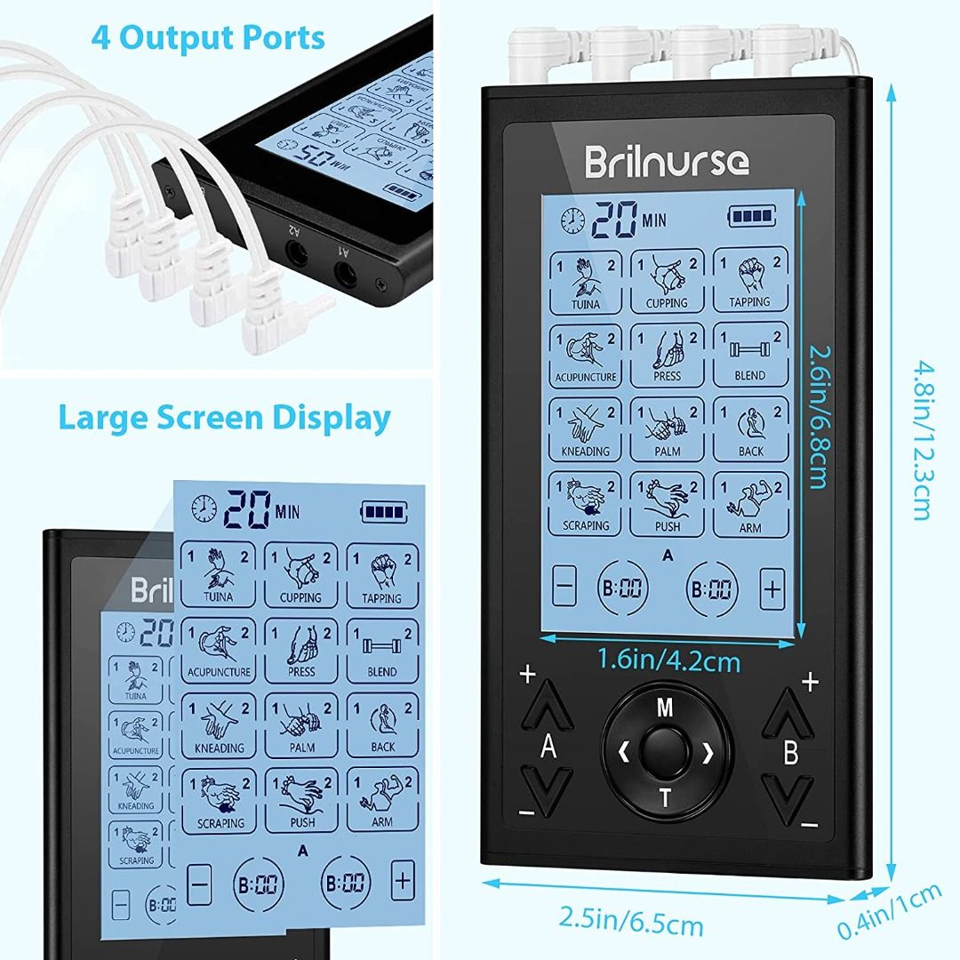 4 Channels TENS Unit with 16 Electrode Pads, 24 Modes 20 Levels ...