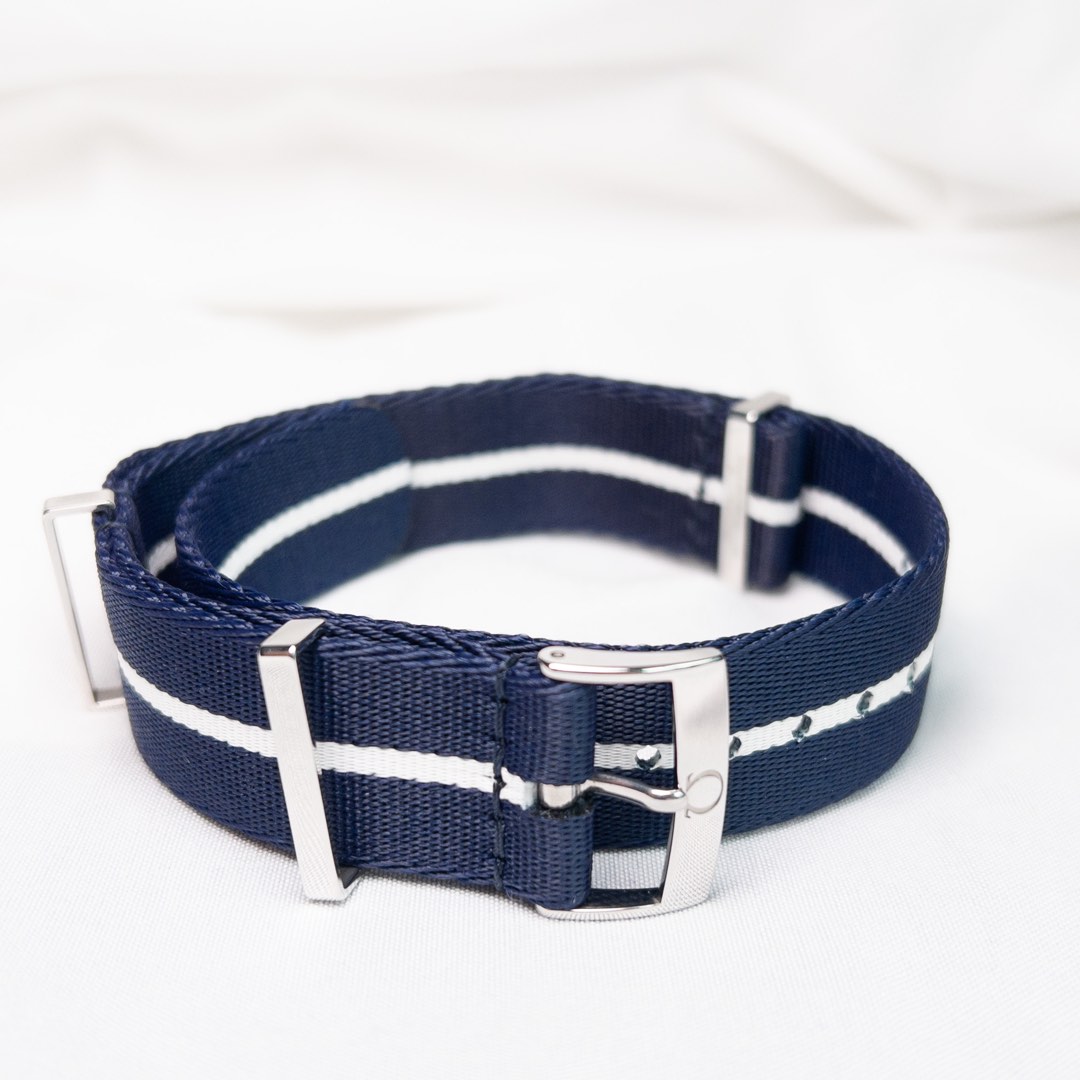 Authentic Omega Nylon Nato Strap blue with white stripe 20mm for ...