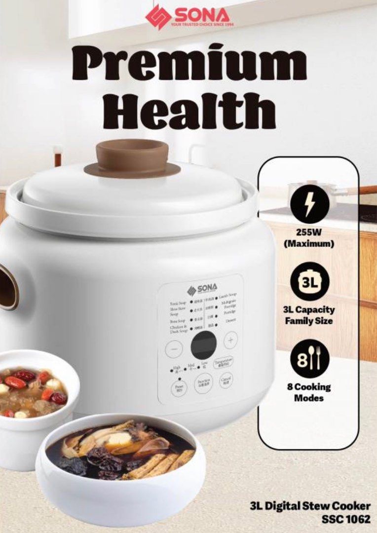 (BNIB 3 Years Warranty) SONA 3.0L Digital Stew/Slow Cooker SSC1062, TV & Home Appliances ...