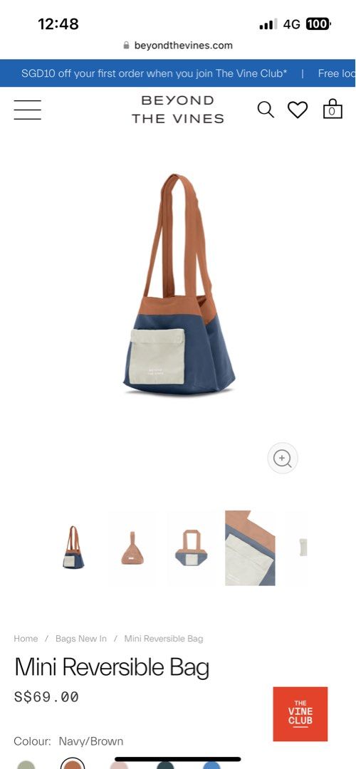 BTV) Beyond the Vines mini reversible navy bag, Women's Fashion, Bags ...