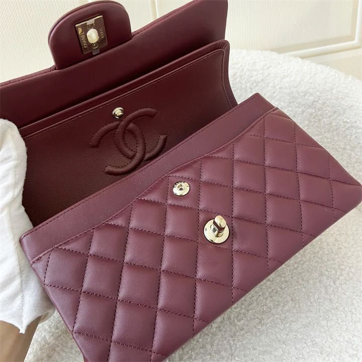 Chanel Small Classic Flap CF in 22B Burgundy Dark Red Lambskin GHW ...