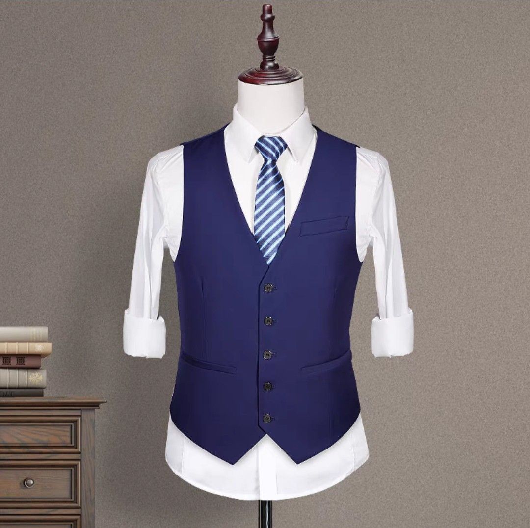 Dark Blue Formal Vest, Men's Fashion, Coats, Jackets and Outerwear on ...