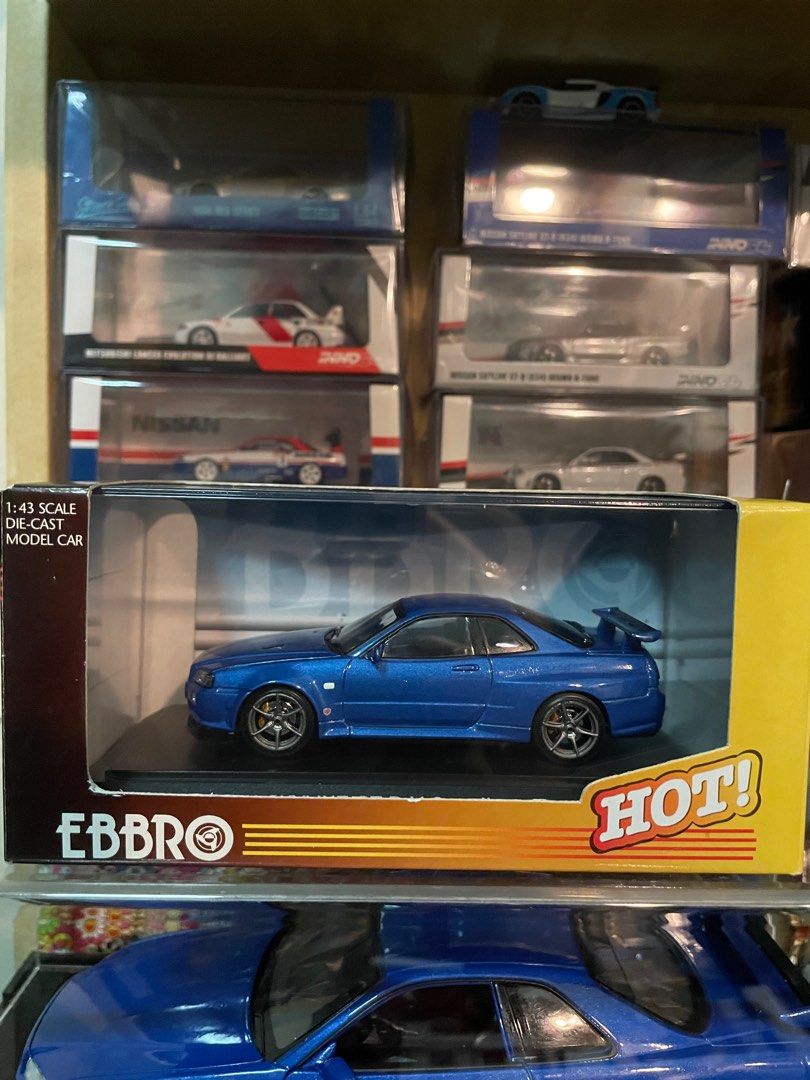 Ebbro 1:43 Nissan Skyline Gtr R34 V spec II Blue, Hobbies & Toys, Toys & Games on Carousell
