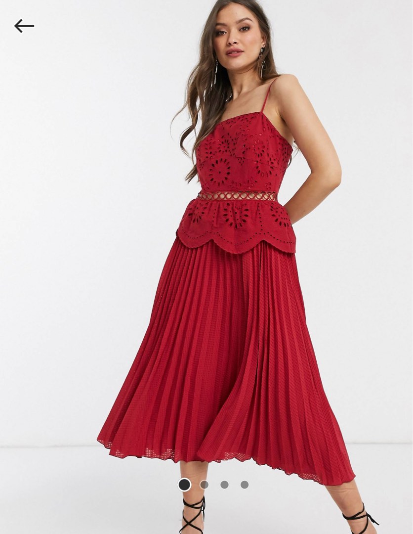 Embroidery top with pleated bottom, is a dress, Women's Fashion ...